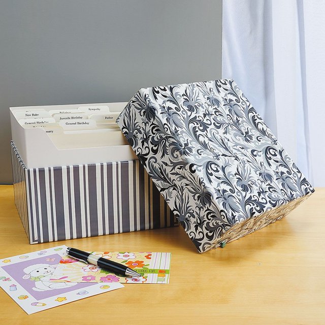 "Elegant Black Card Storage Box with Dividers - Holds 140+ Cards, 7"" x ...