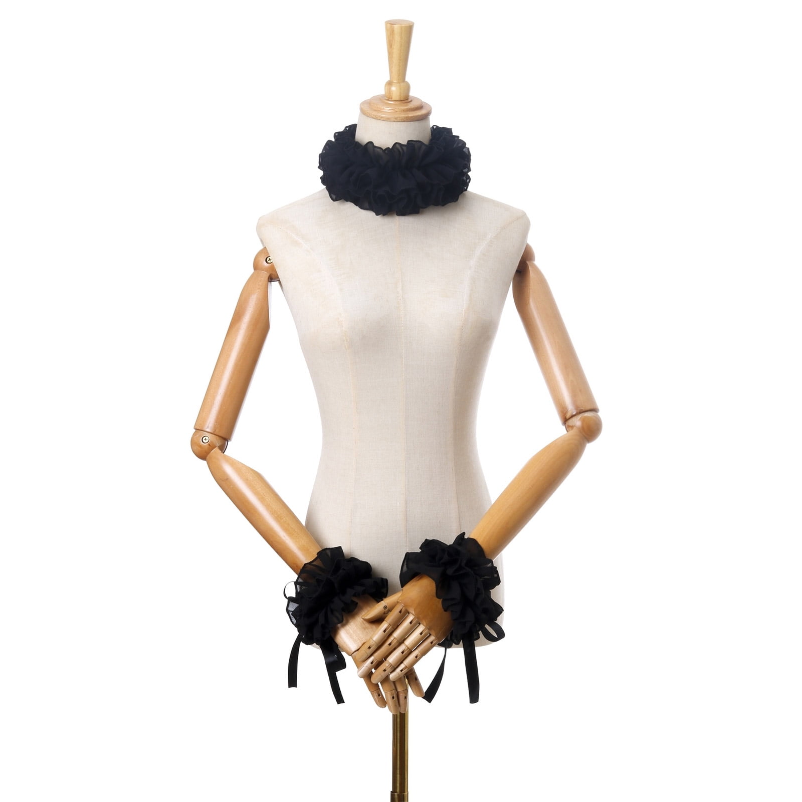 Black Elizabethan Ruffle False Collar Choker with Wrist Cuffs Set for ...