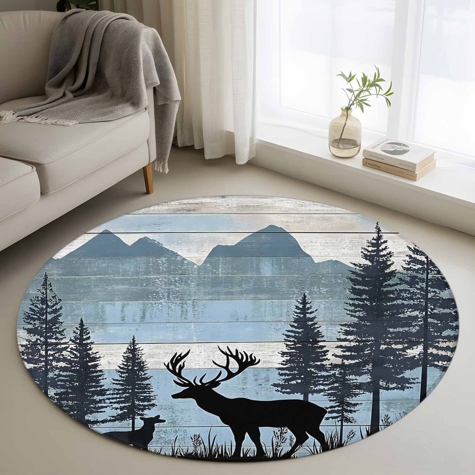 Black Elk 4' Round Rug for Cozy Reading Nook Home Office Chair Area ...