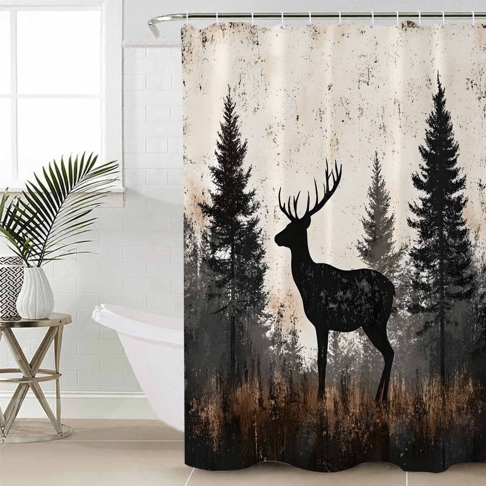 Black Elk Bathroom Curtain 72 Inch Shower Stall Curtain with Hooks ...