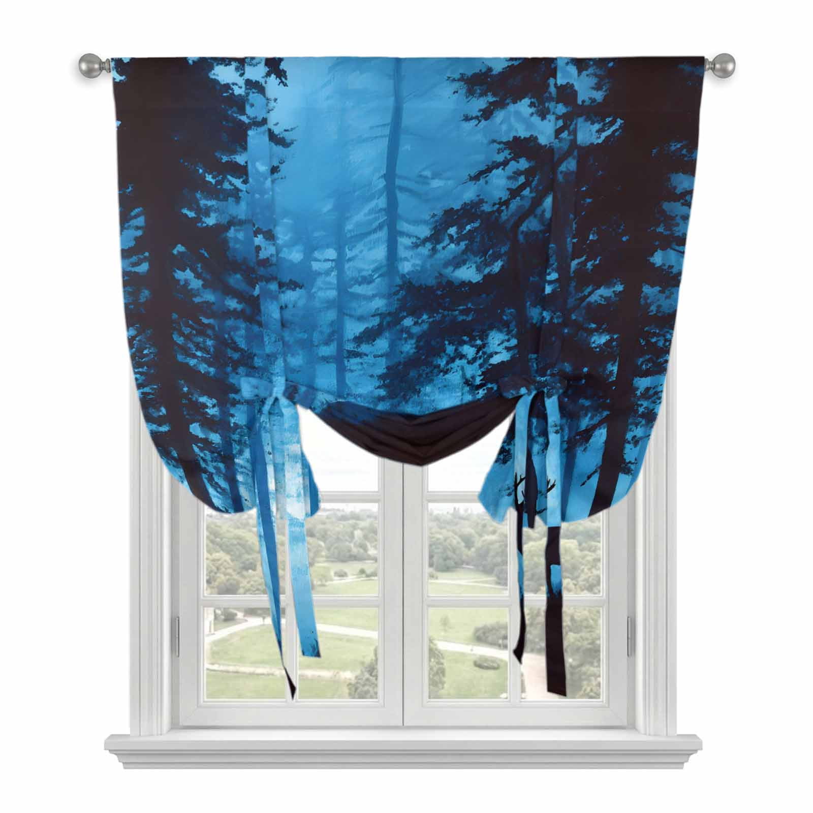Black Elk Forest Blue Tie Up Curtains for Window, Thermal Insulated ...