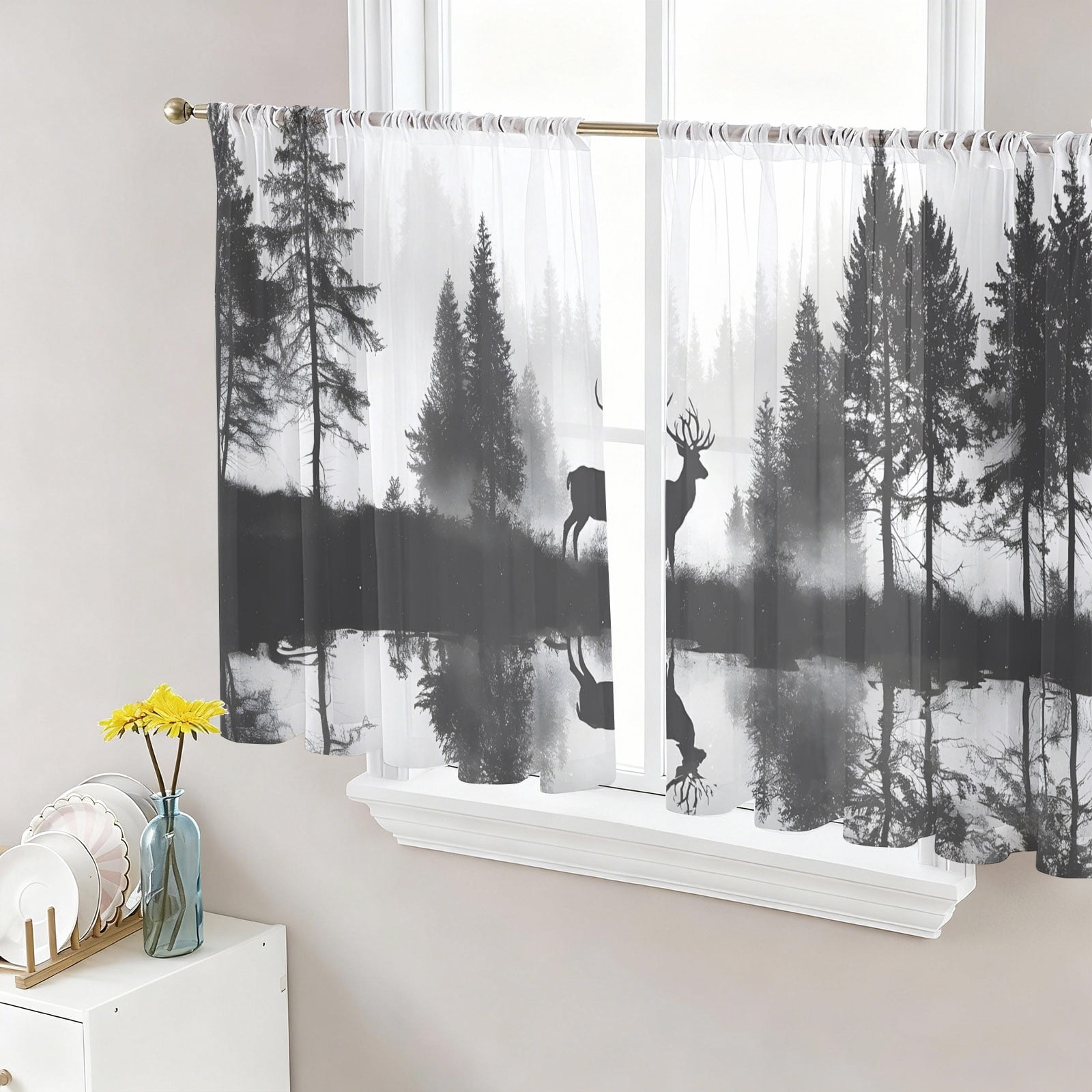 Black Elk Forest Sheer Curtains for Living Room Bedroom Silhouettes ...