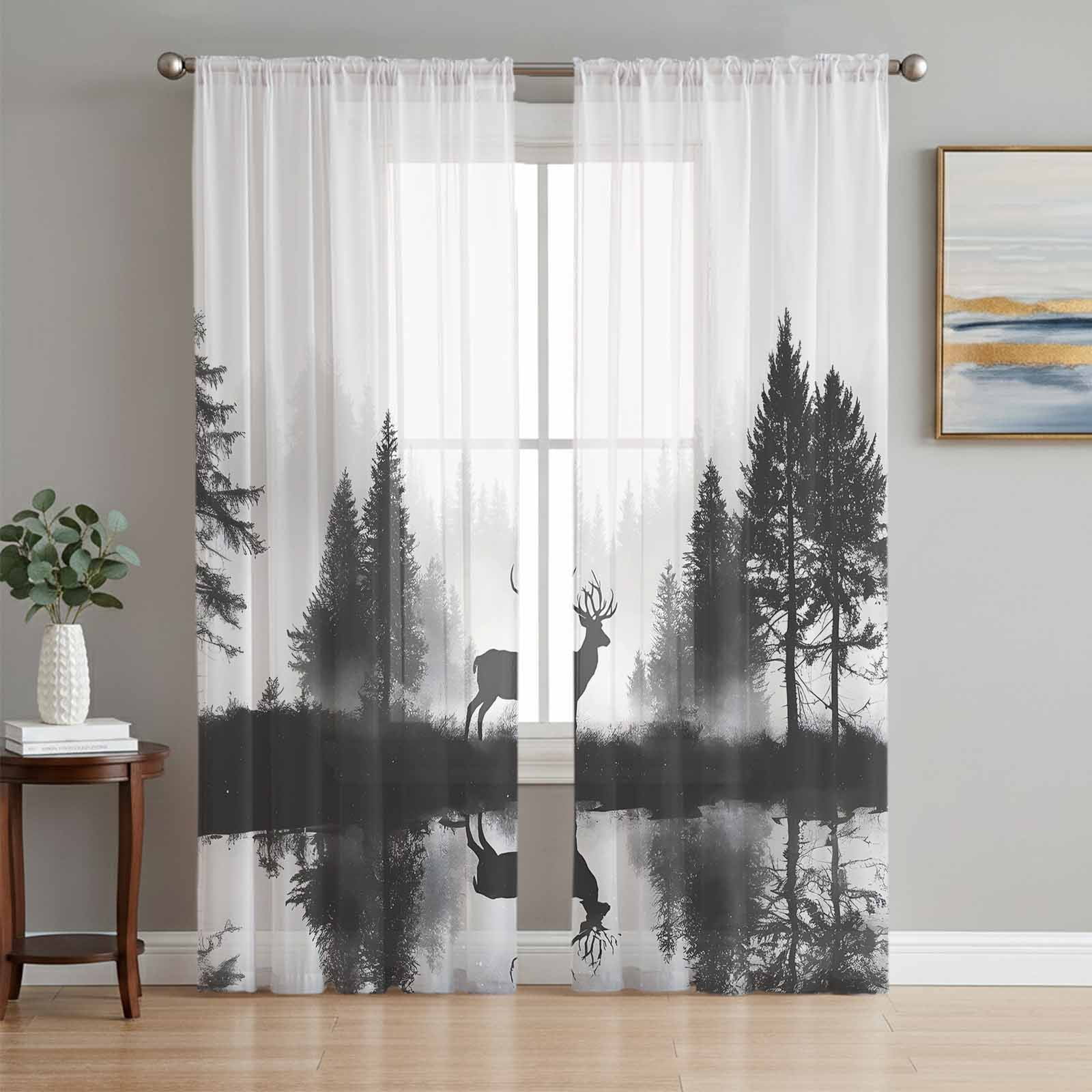 Black Elk Forest Sheer Curtains for Living Room Bedroom Silhouettes ...