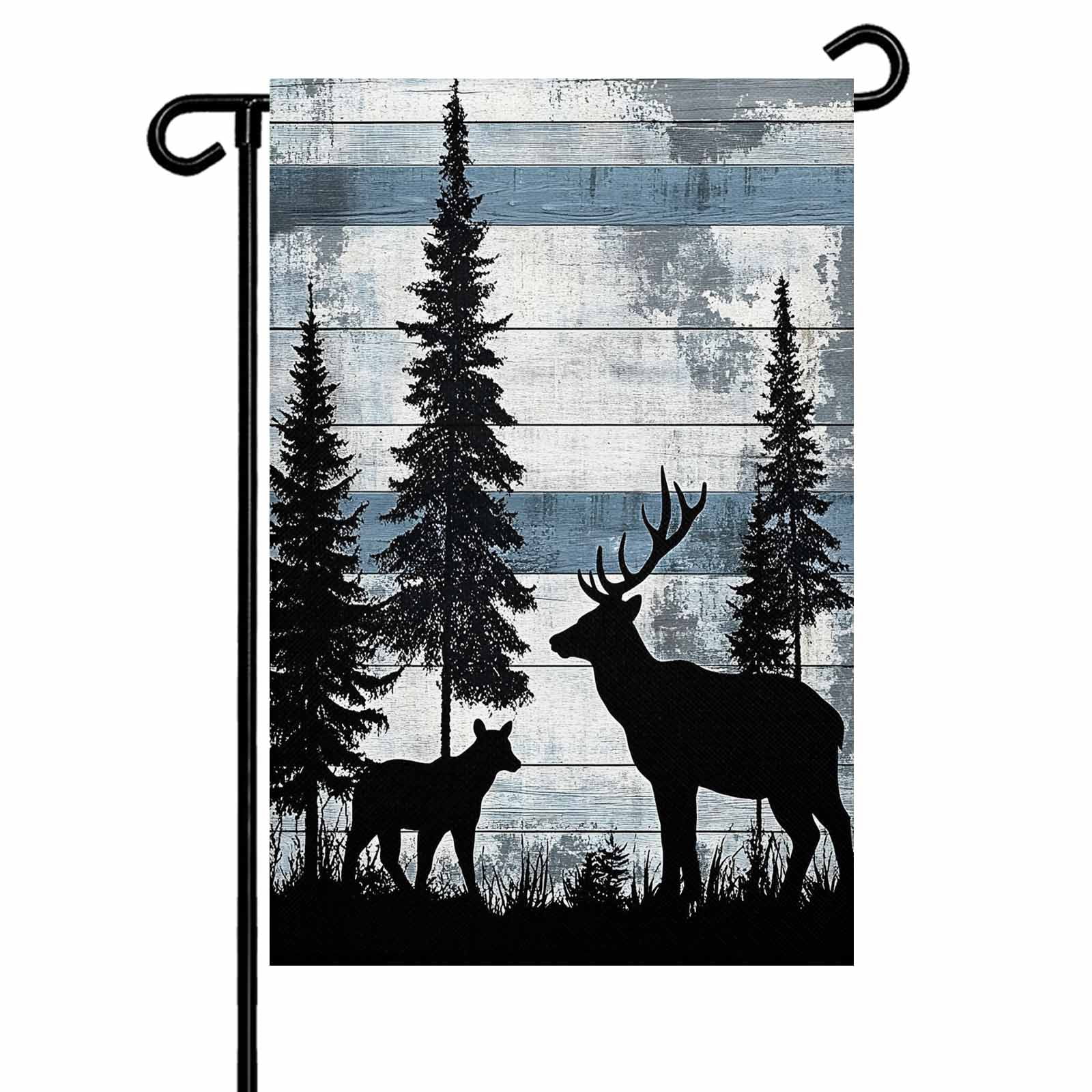 Black Elk Garden Flag 28x40 Inch Navy White Wood Grain Forest Animal ...