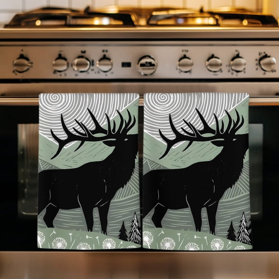 Black Elk Kitchen Towels Set of 4, Farm Animals Mountains Forest ...