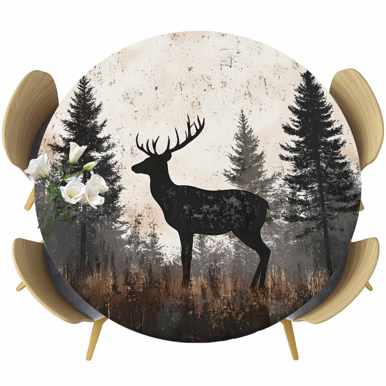 Black Elk Round Tablecloth 45-54 Inch Round Fitted Table Cloth with ...