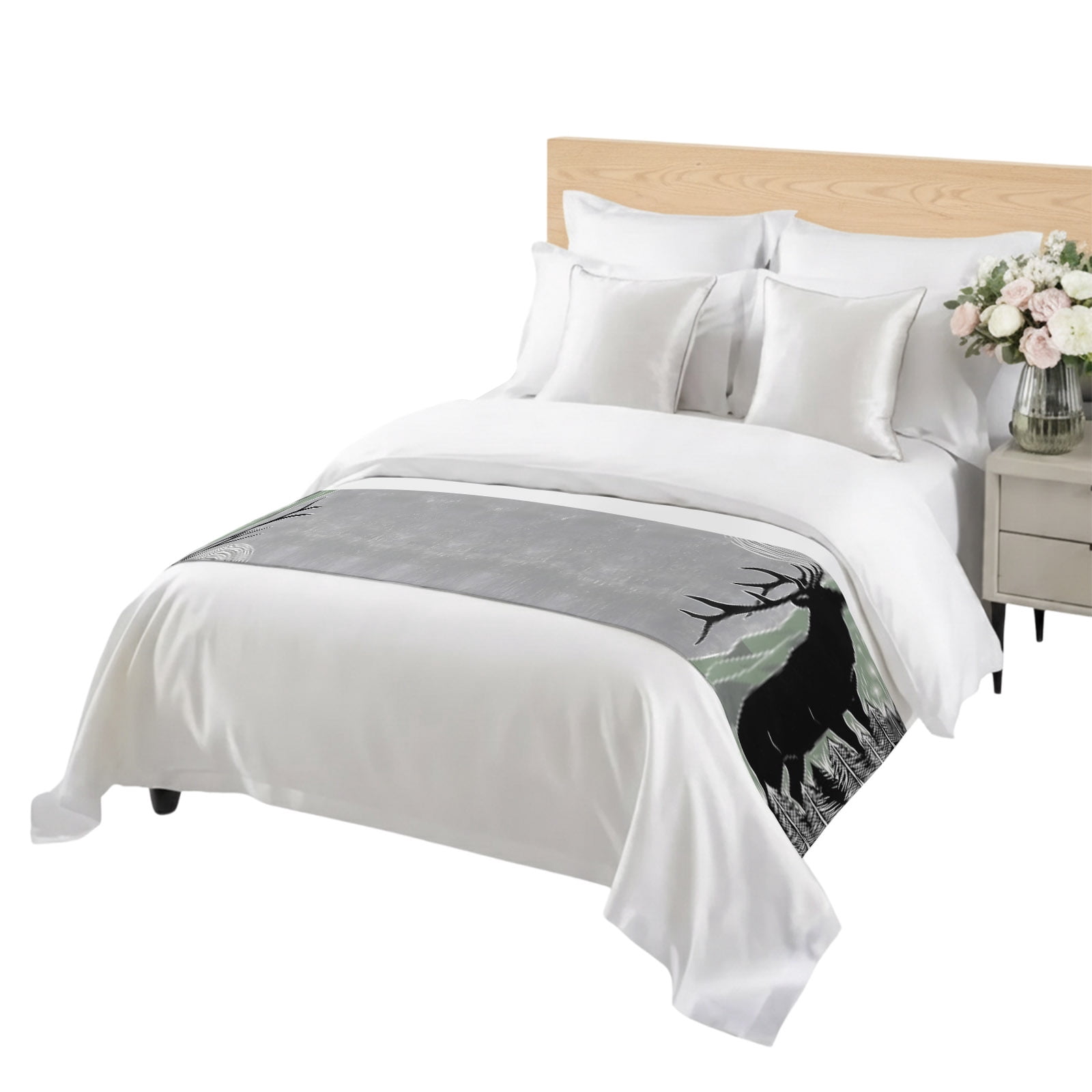Black Elk Silhouette Bed Runner Twin Size Pine Forest Sage Green ...