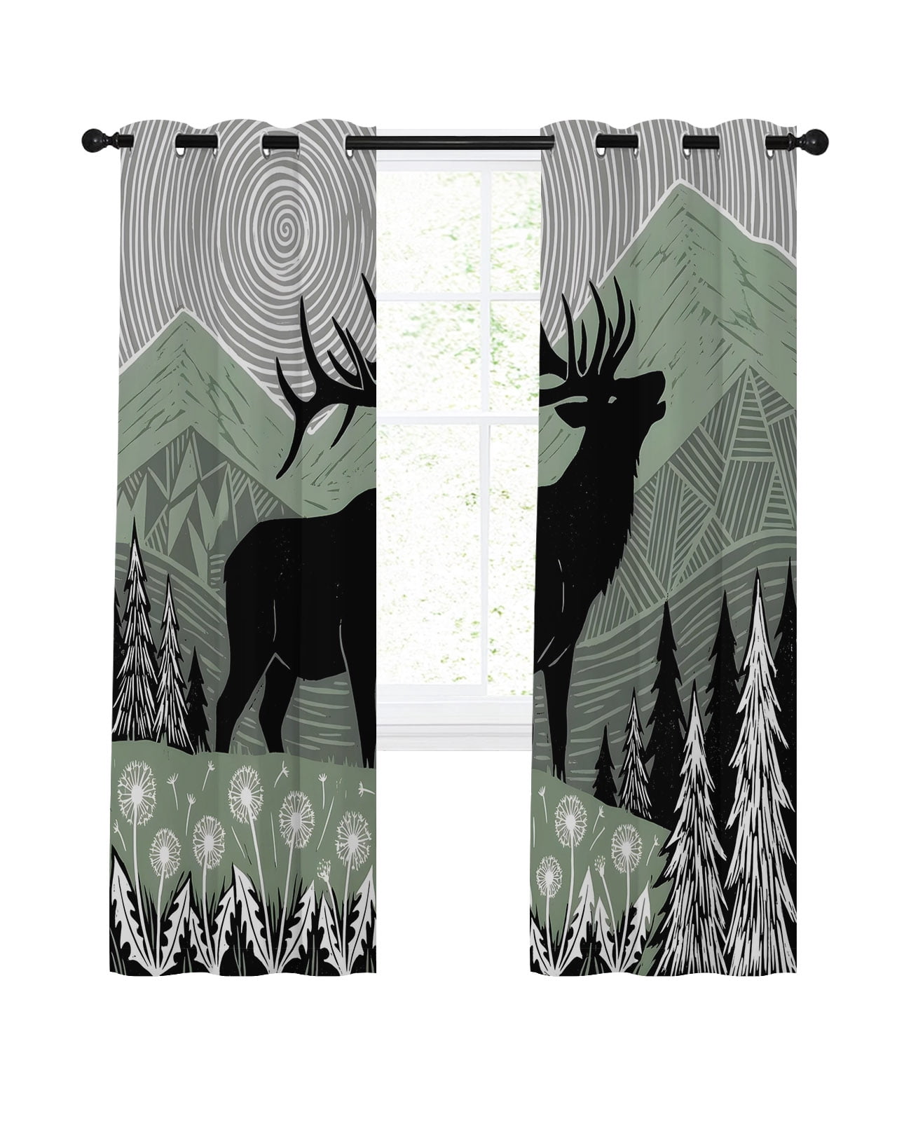 Black Elk Silhouette Blackout Curtains for Bedroom Living Room, Pine ...