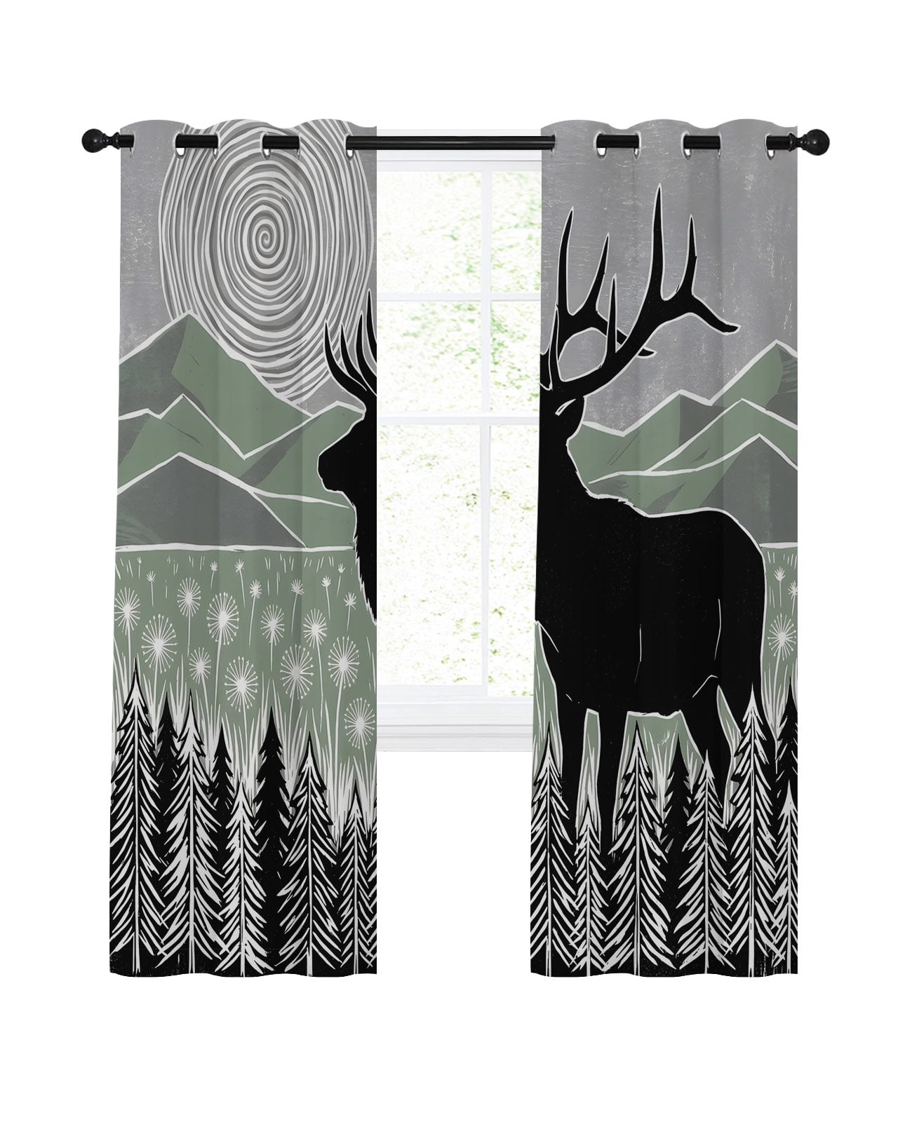 Black Elk Silhouette Blackout Curtains for Bedroom Living Room, Pine ...