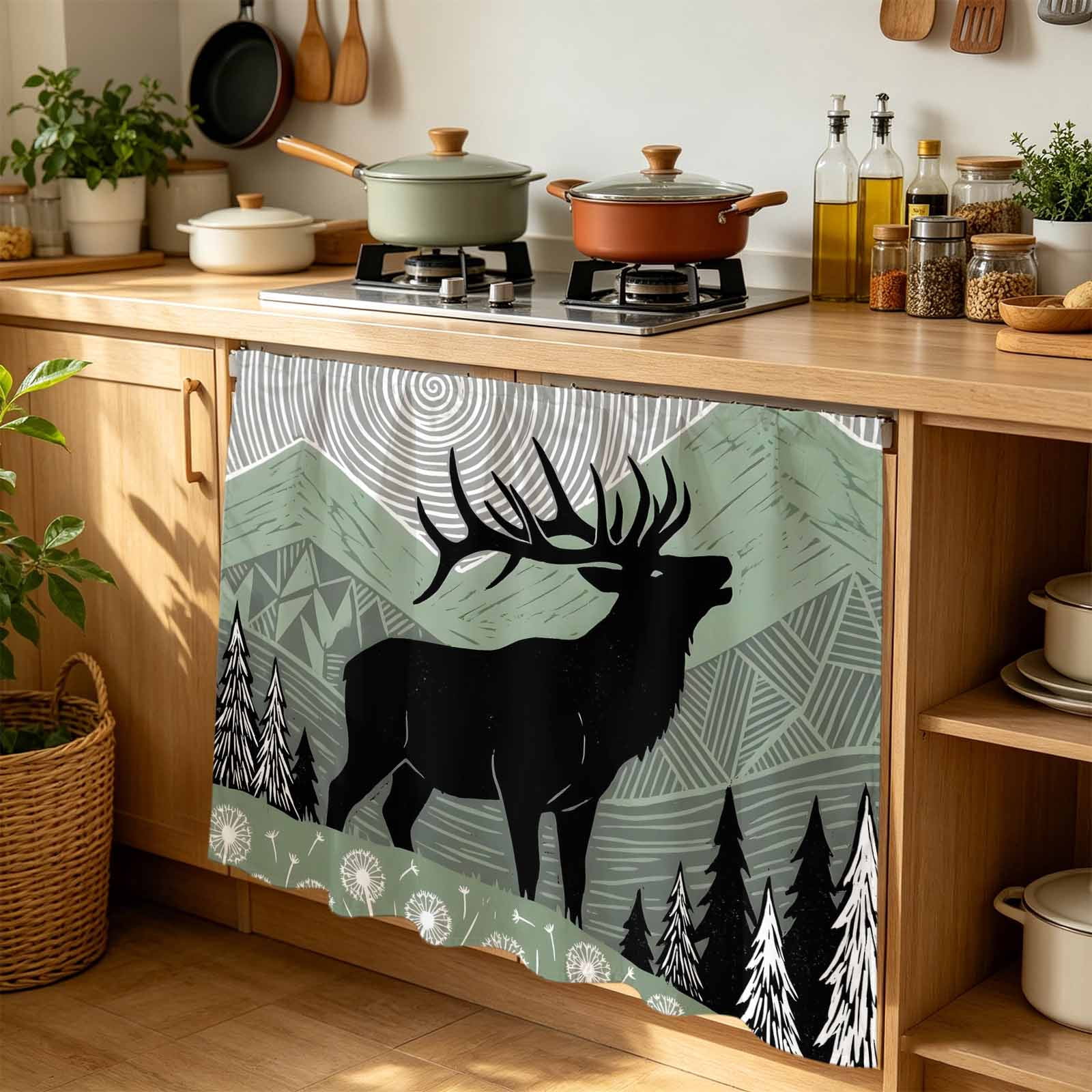 Black Elk Silhouette Cabinet Curtains for Kitchen 35"W x 35"L, Pine ...