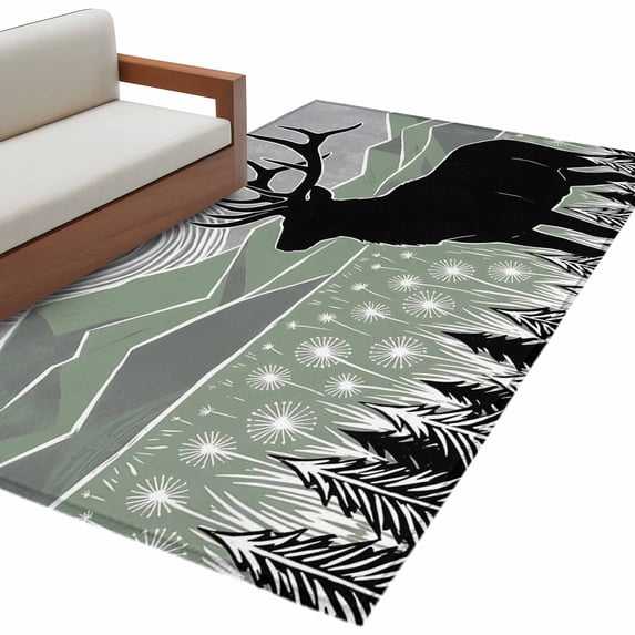 Black Elk Silhouette Washable Area Rugs 3'x5', Pine Forest Sage Green ...