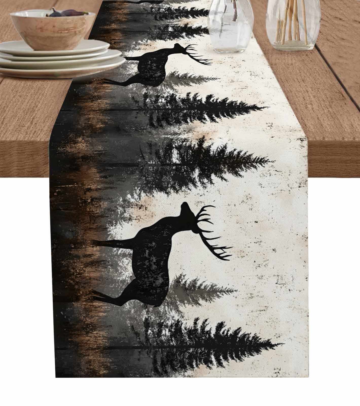 Black Elk Table Runner Forest Impressionist Animal Forest Reindeer ...