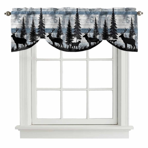 Black Elk Tie Up Valance Curtains Navy White Wood Grain Forest Animal ...