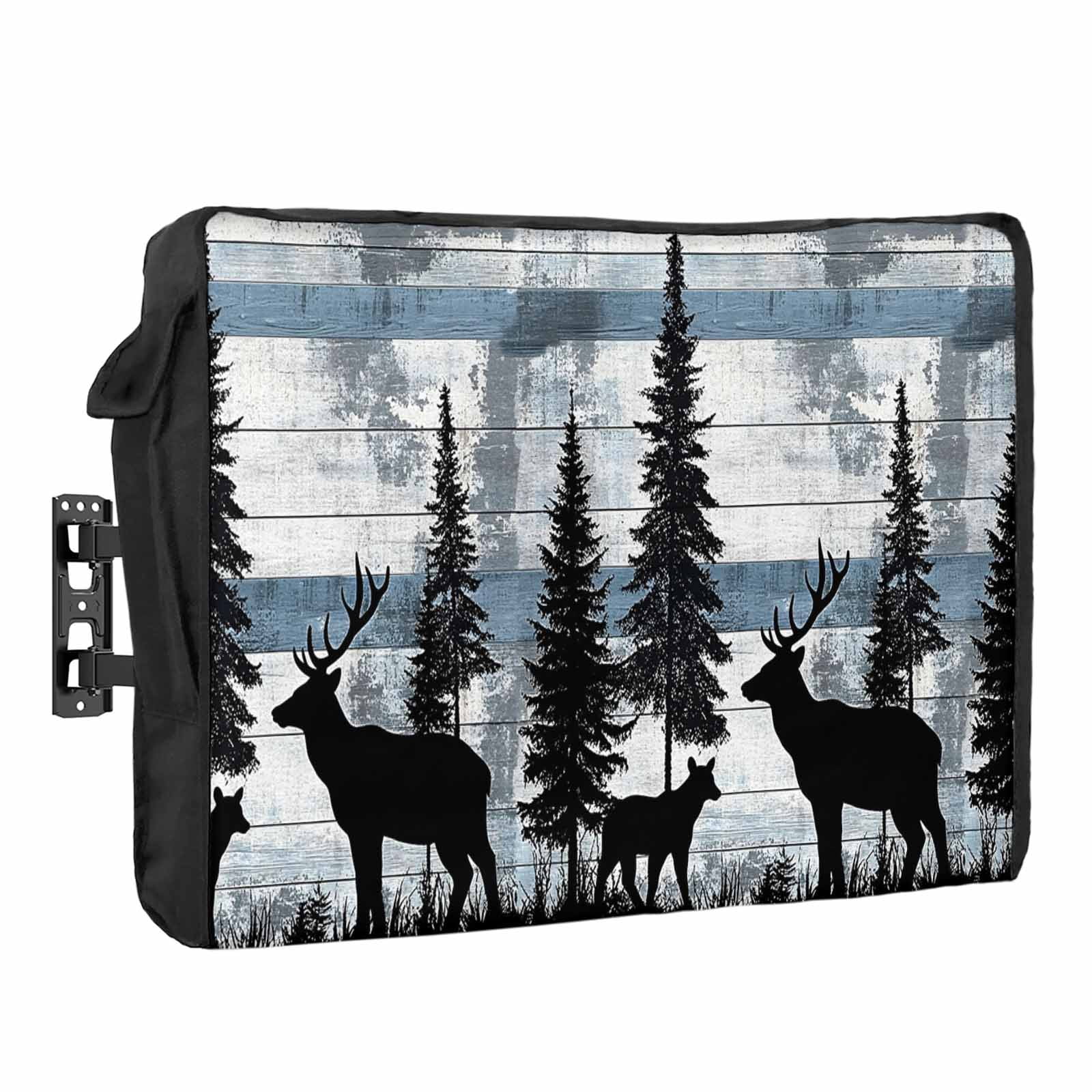 Black Elk Waterproof Outdoor TV Cover, Navy White Wood Grain Forest ...