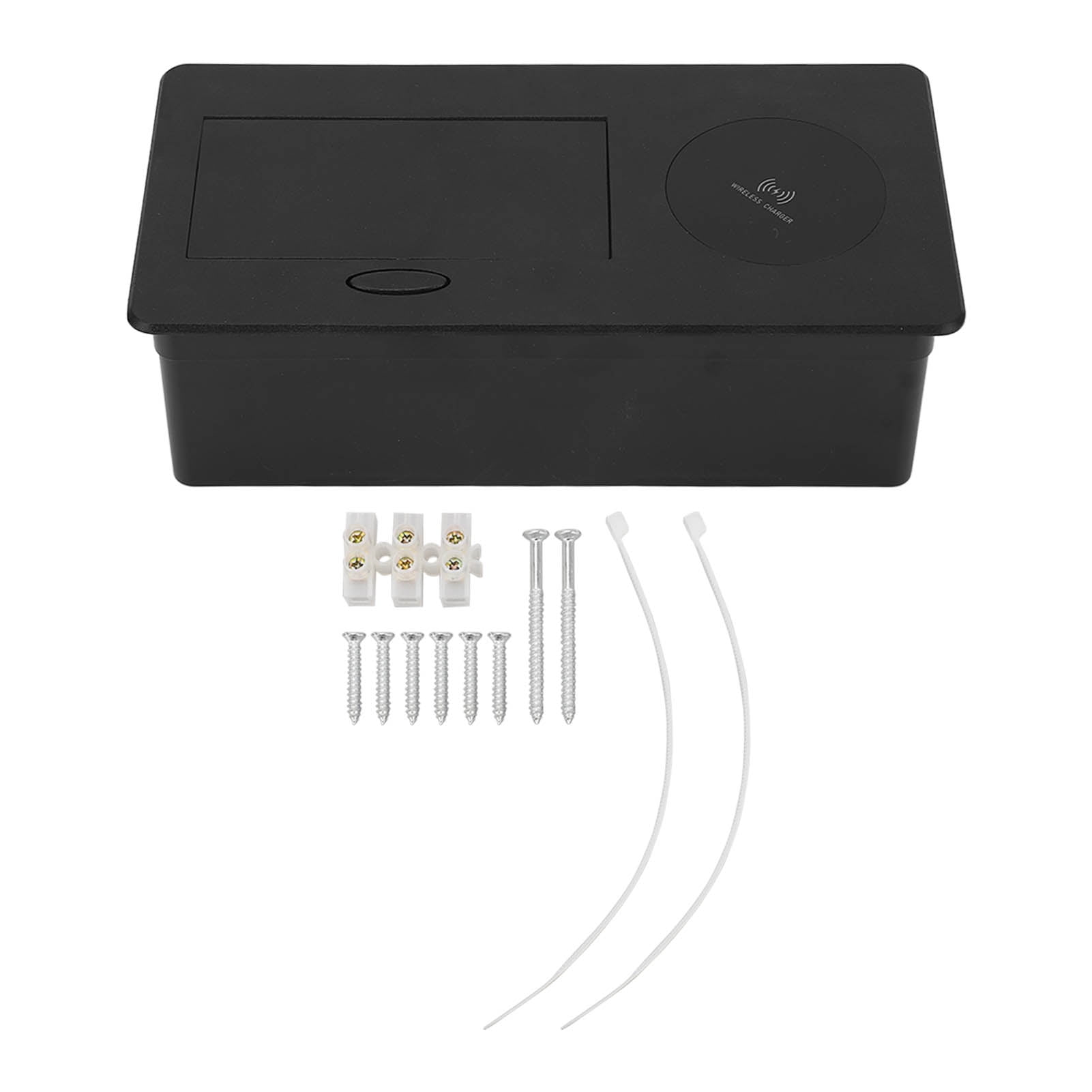 Black Embedded Desktop Socket With Wireless Charger Wiring Free 2 Pin Socket Outlet Ac250v