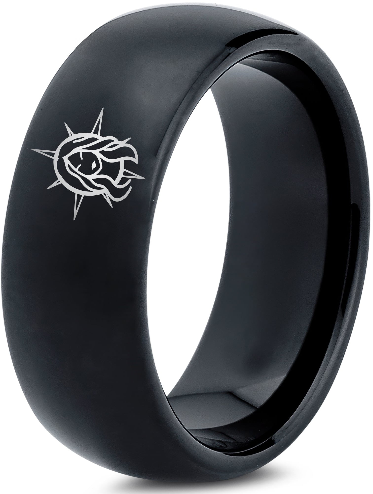 Black Embellished Gamer Tungsten Mens Rings Pride Fingerprint Jewelry ...
