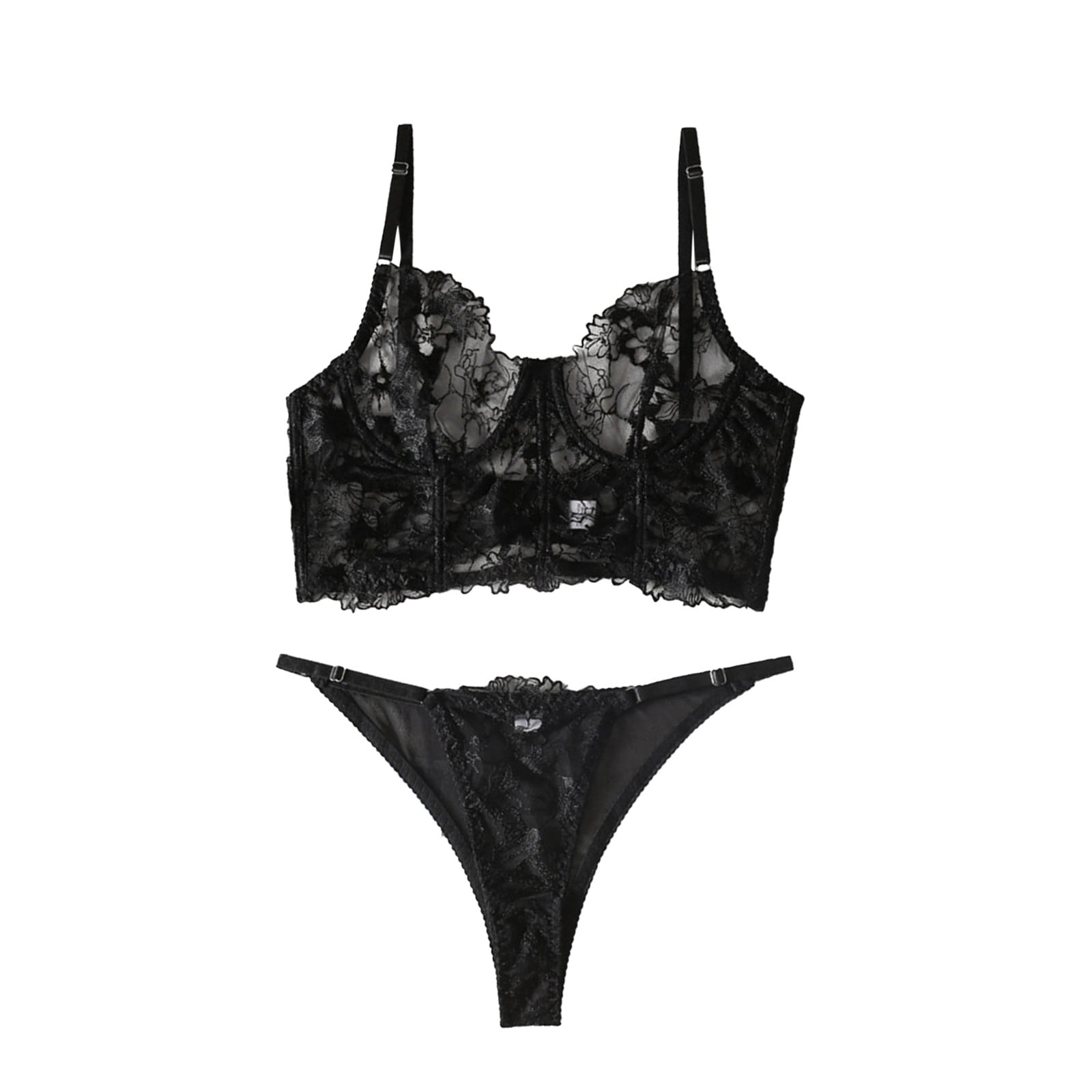 Black Embroidered Fishbone Corset Briefs Sexy Underwear Set Extended ...