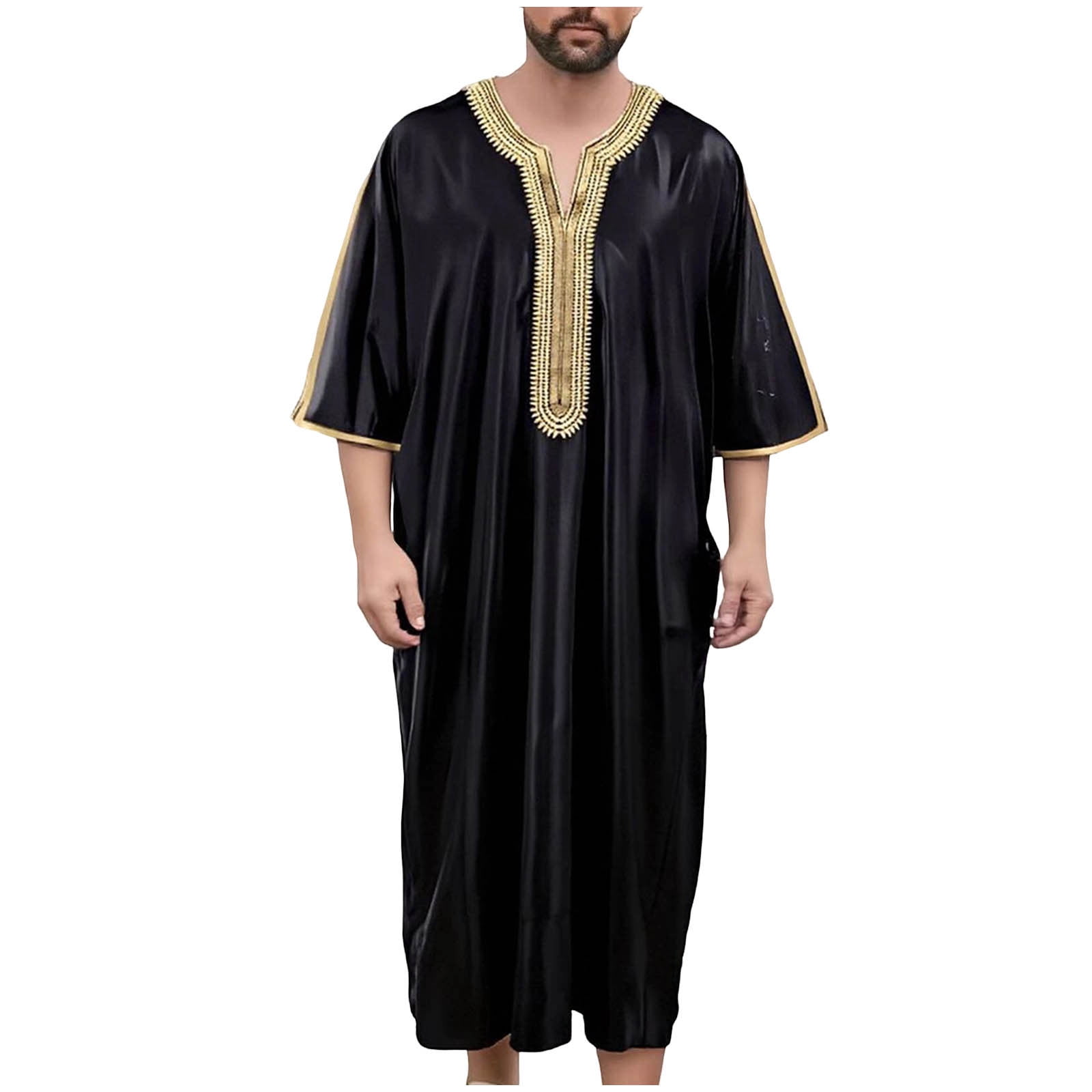 Black Embroidered Graphic Robe for Mens Fall Summer Long Sleeve Boat ...