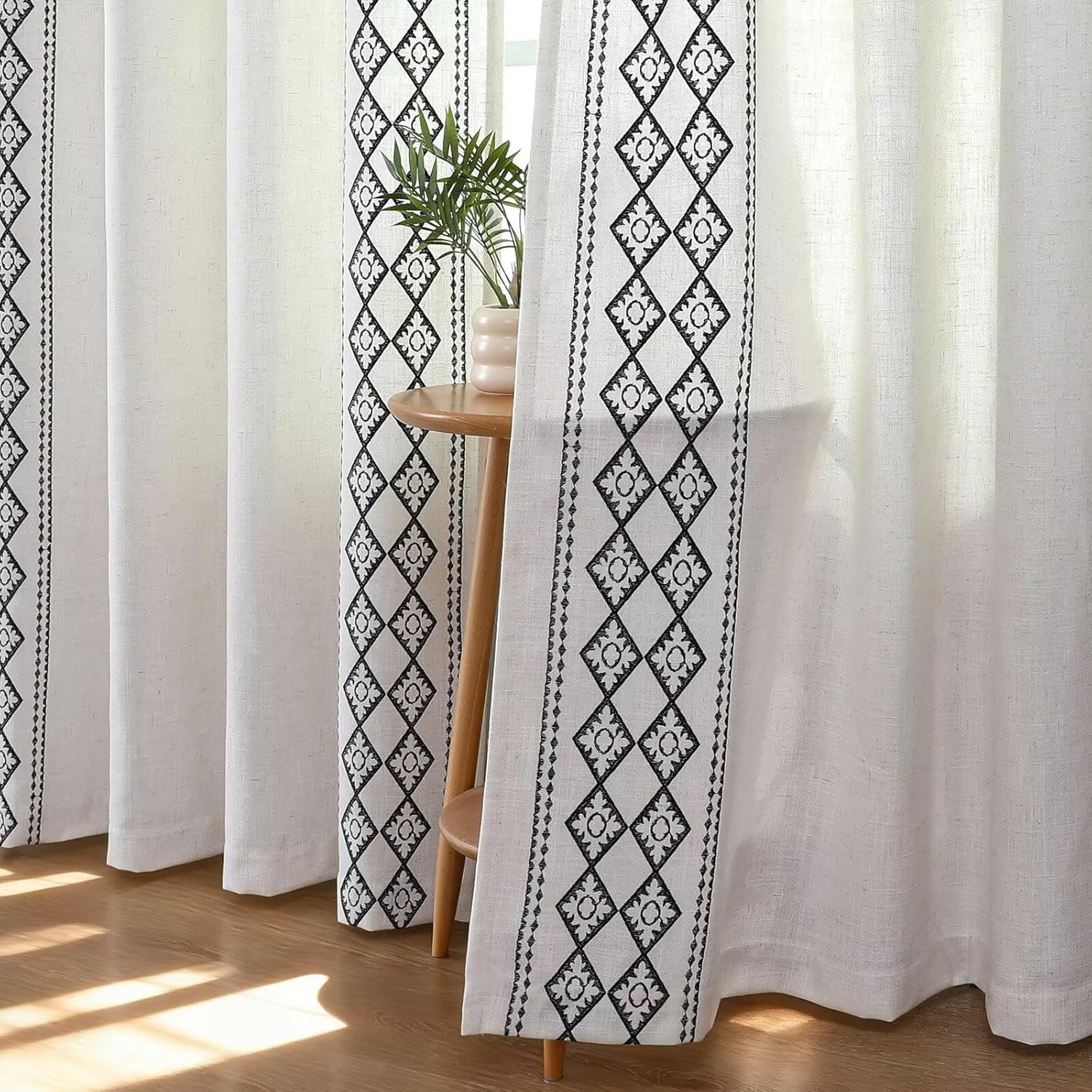 Black Embroidered Linen Curtains 2 Panel Set 90" L x 50" W - Victoria ...