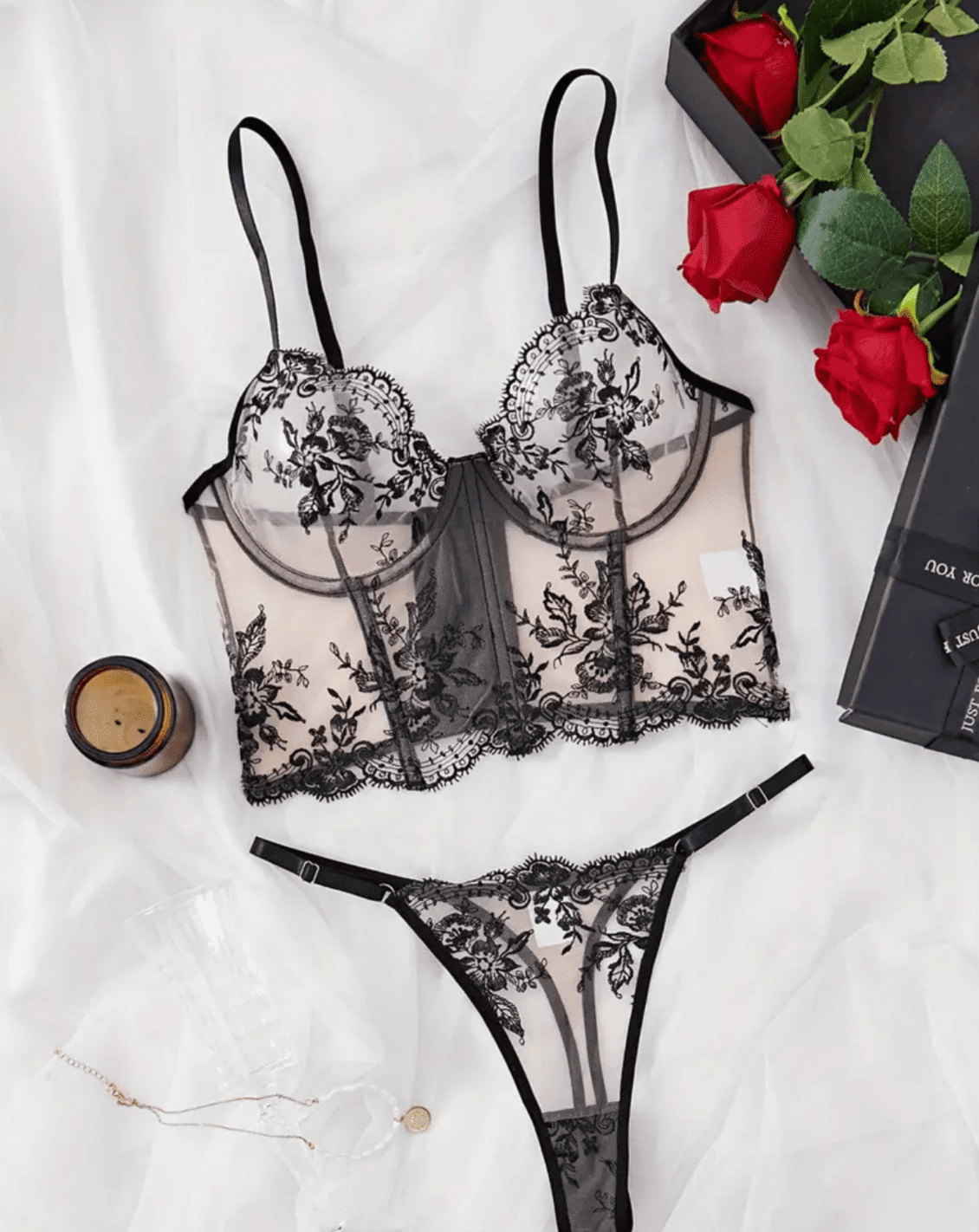 Black Embroidered Lingerie Set Negligees Corset - Walmart.com