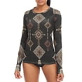 Black Embroidery Plaids with Tassels Women's Rash Guard Shirts UPF 50 ...