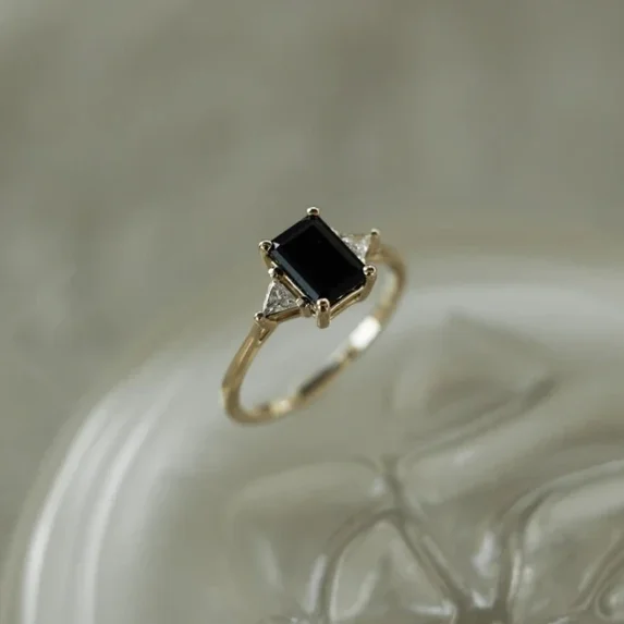 Black Emerald Ring 10k Solid Gold Engagement Bridal Ring Moissanite 1. ...