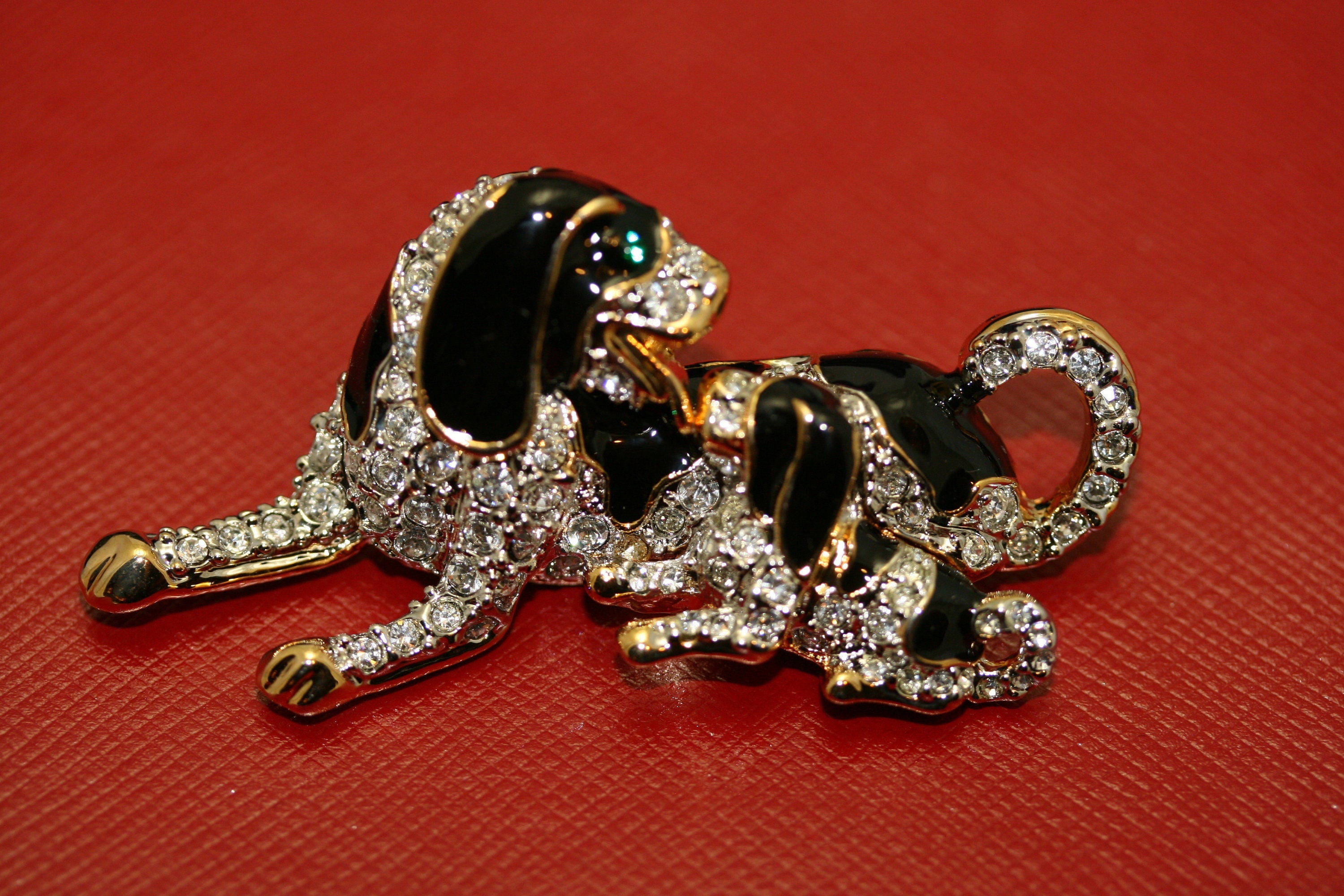 Black Enamel Rhinestone SPANIEL DOG & PUPPY Pin brooch, Dog Puppy ...