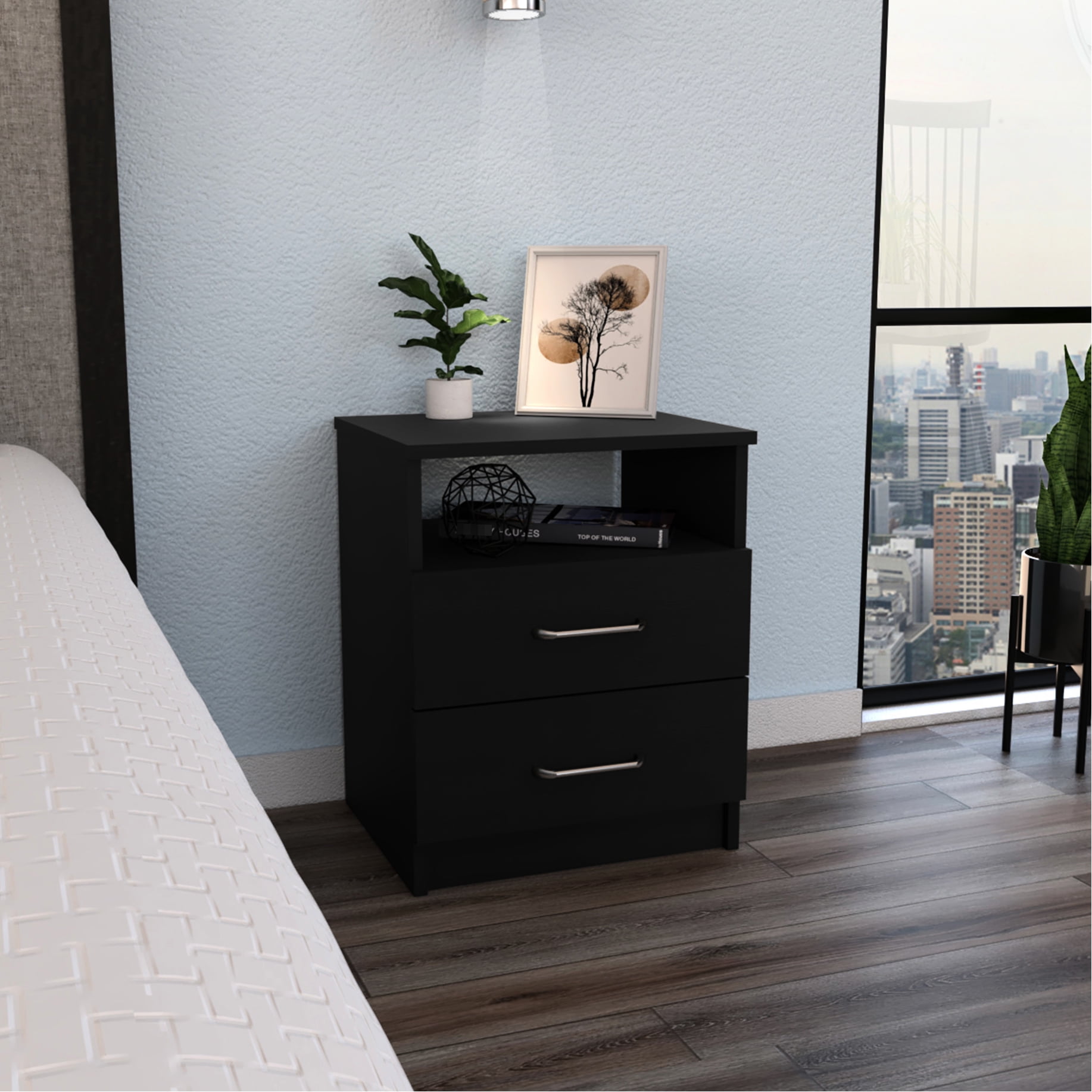 Black End Table: 2 Large Drawers & 1 Shelf For A Practical Living Room ...
