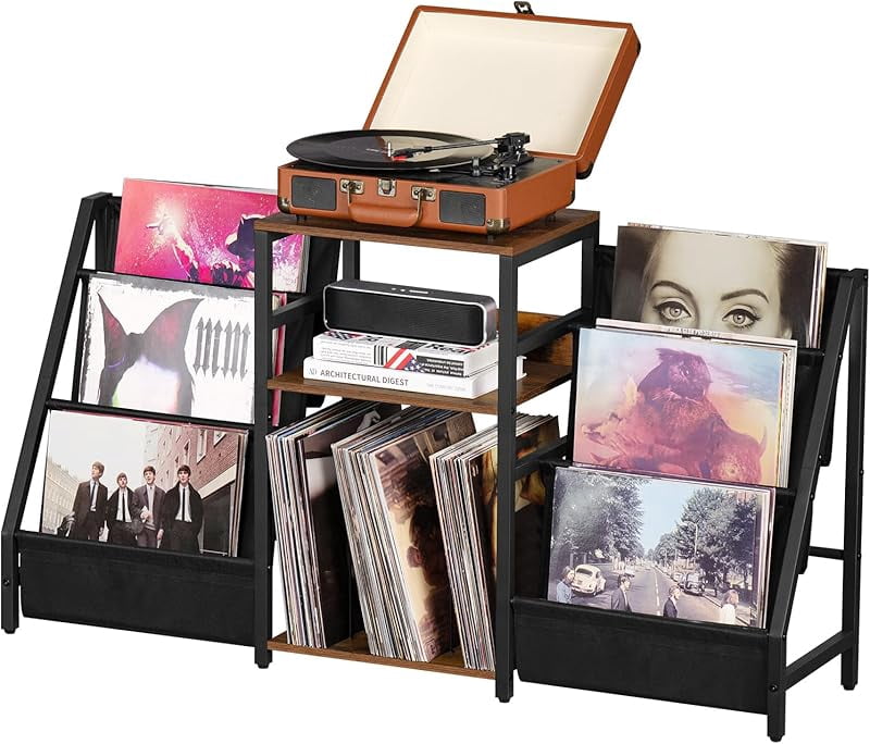 Black End Table,Record Player Stand with Vinyl Storage,3 Tier Side ...