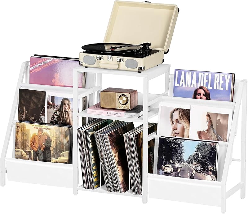 Black End Table,Record Player Stand with Vinyl Storage,3 Tier Side ...