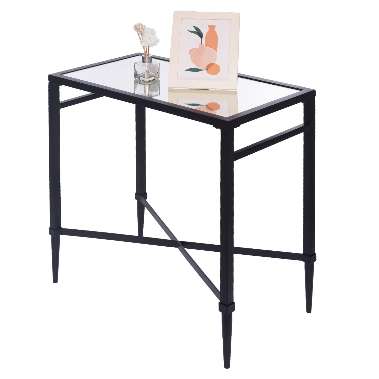 Free Shipping! Black End Table, Rectangle Side Table with Mirrored Top ...