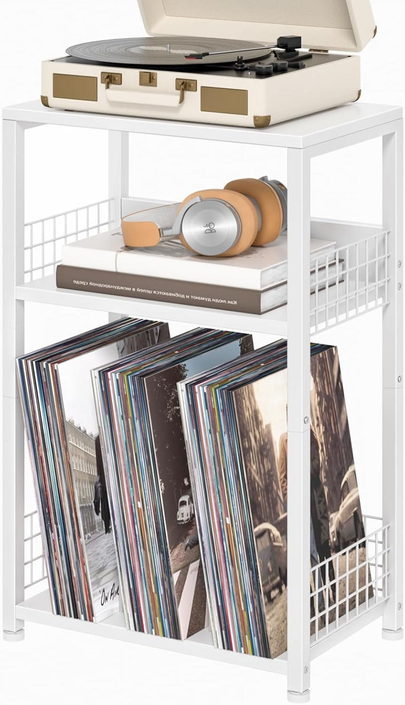 Black End Table, Small Side Table with Metal Frame,Modern Record Player ...