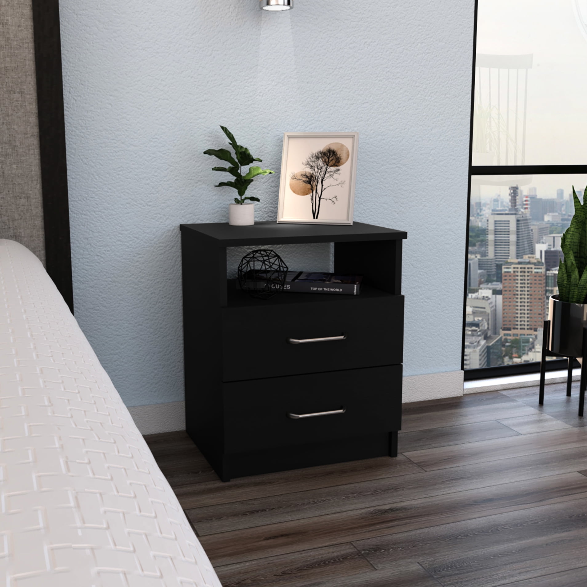 Black End Table With Two Drawers And Shelf. Stylish Functional. Compact ...