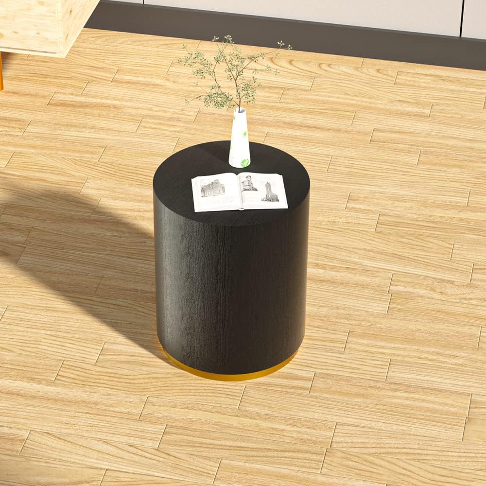 Black End Table With Rim Bottom, Round Side Table For Small Spaces ...