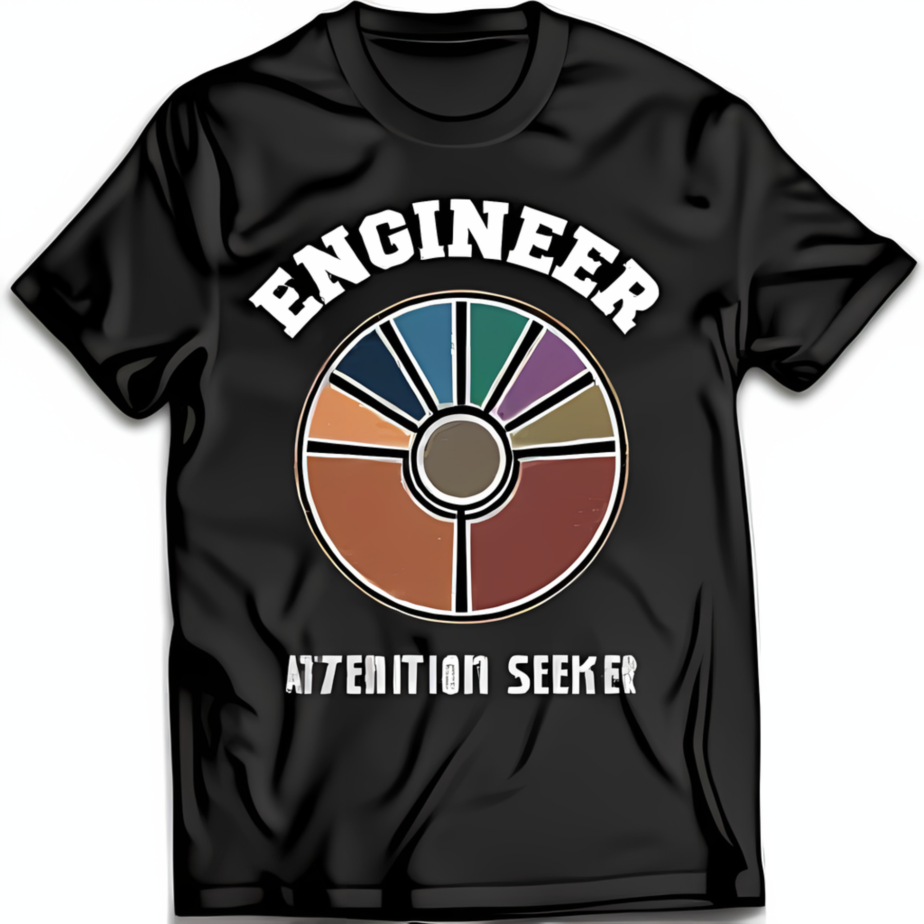 Black Engineer T-Shirt with Colorful Circle Design & Attention Seeker ...