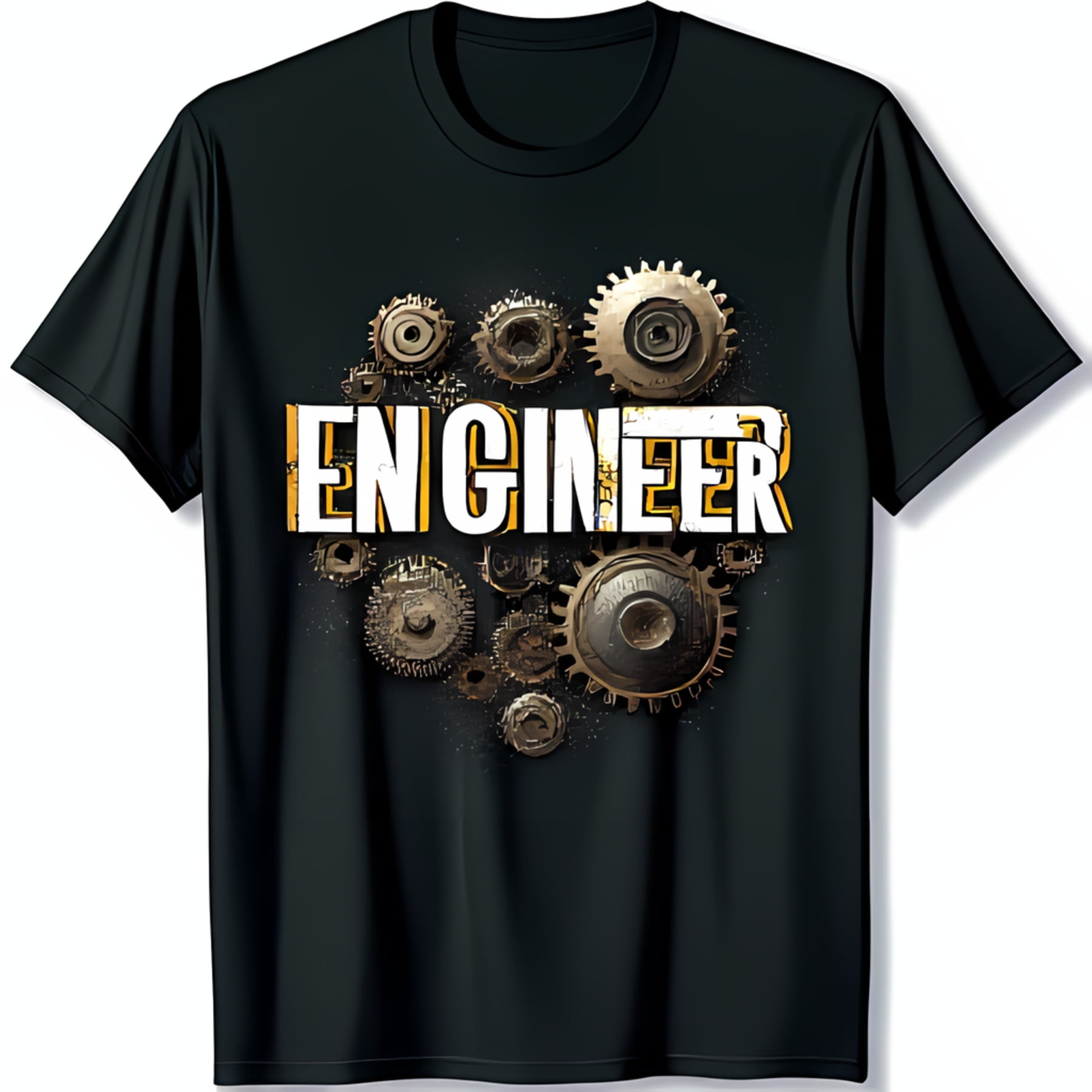 Black Engineer T-Shirt with Eye Catching Metal Gears Graphic Design ...