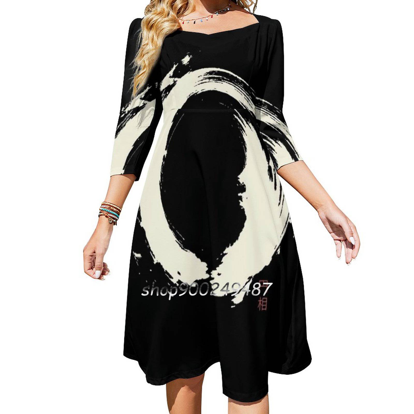 Black Ensō / Japanese Zen Circle Square Neck Dress Sweet Summer Dress ...