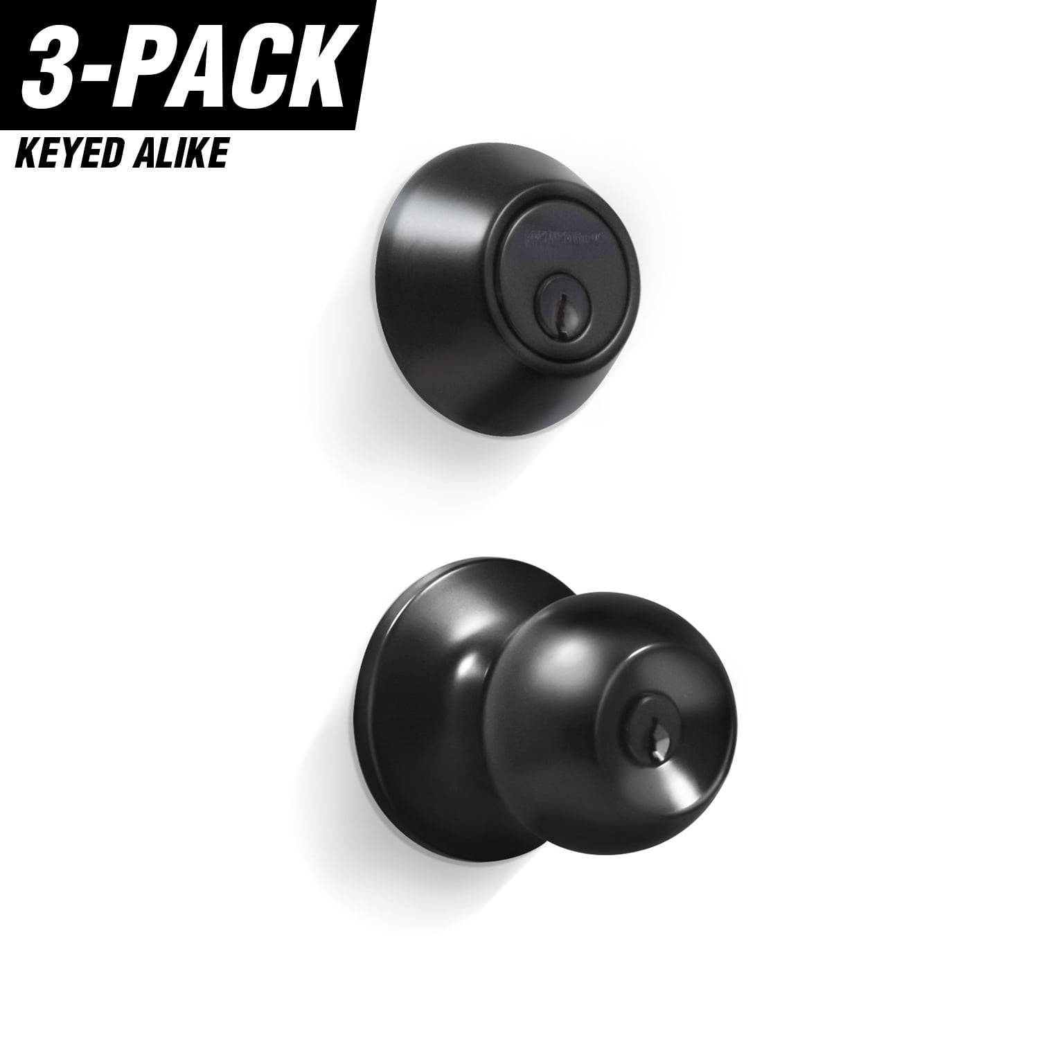 Black Entry Lock Set Door Knob & Deadbolt Keyed Alike KW1 Keyway (Set ...