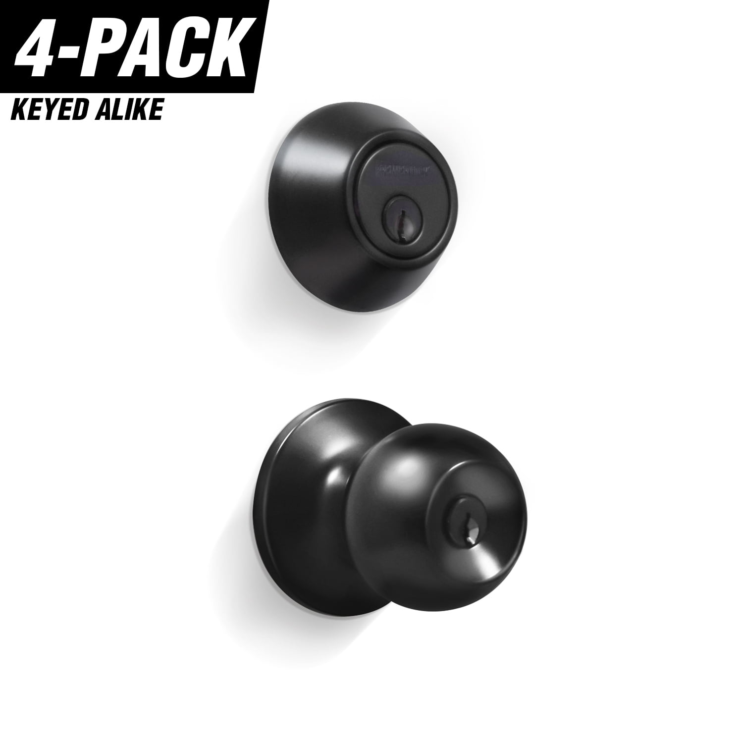 Black Entry Lock Set Door Knob & Deadbolt Keyed Alike KW1 Keyway (Set ...