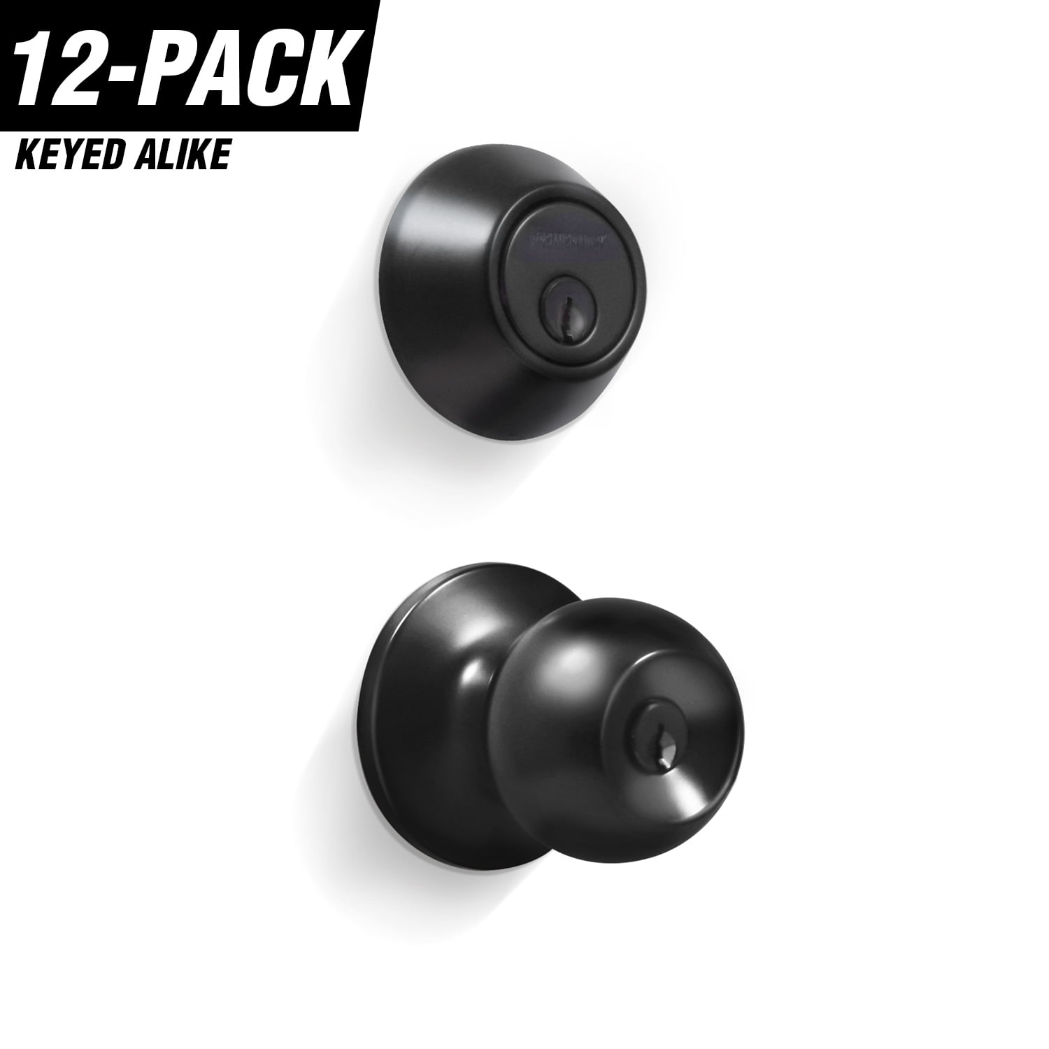 Black Entry Lock Set Door Knob & Deadbolt Keyed Alike SC1 Keyway (Set ...
