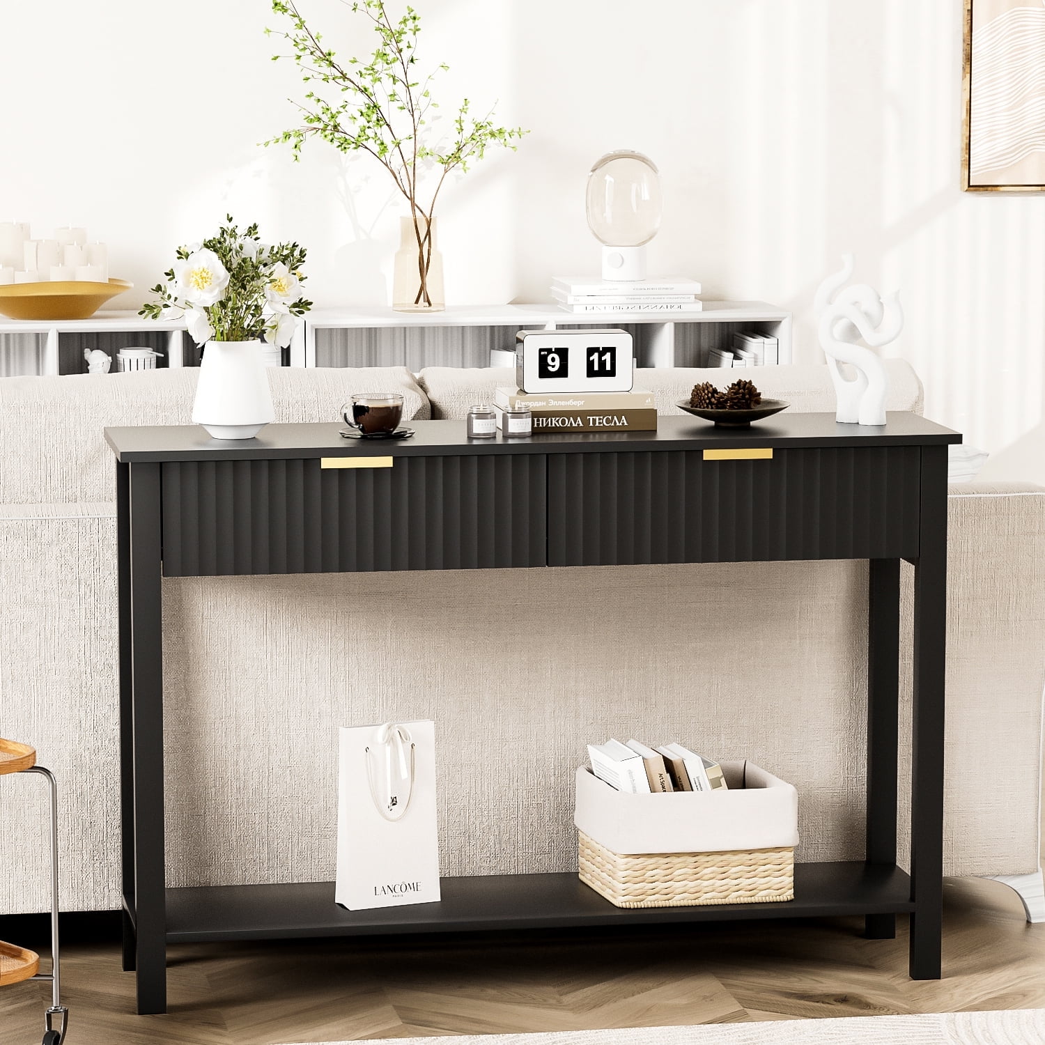 47.2" Entryway Console Table with 2 Fluted Drawers, Modern Sofa Table ...