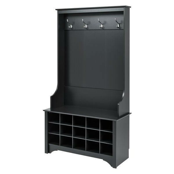 Black Entryway Hall Tree Shoe Cubbie Coat Rack - Walmart.com
