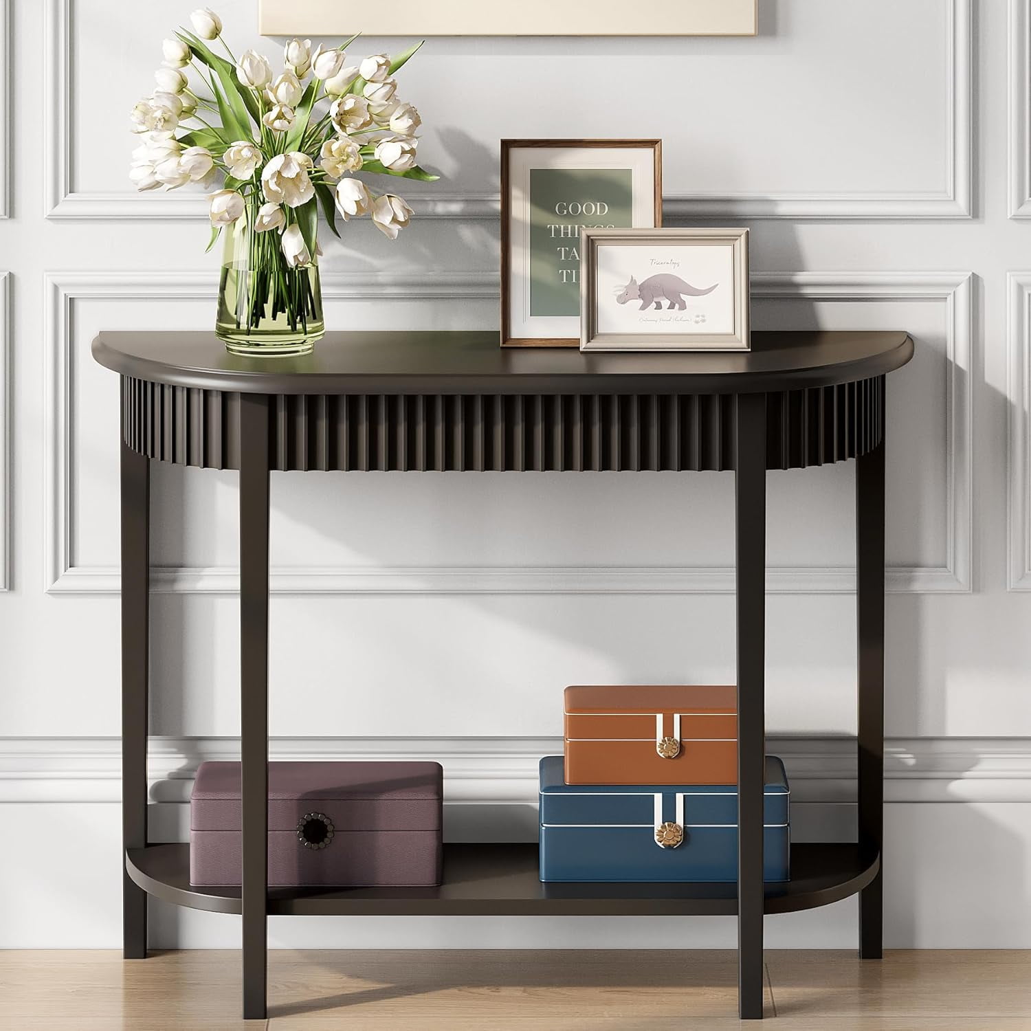 Black Entryway Table 2 Tier Console Table for Entryway Half Moon ...