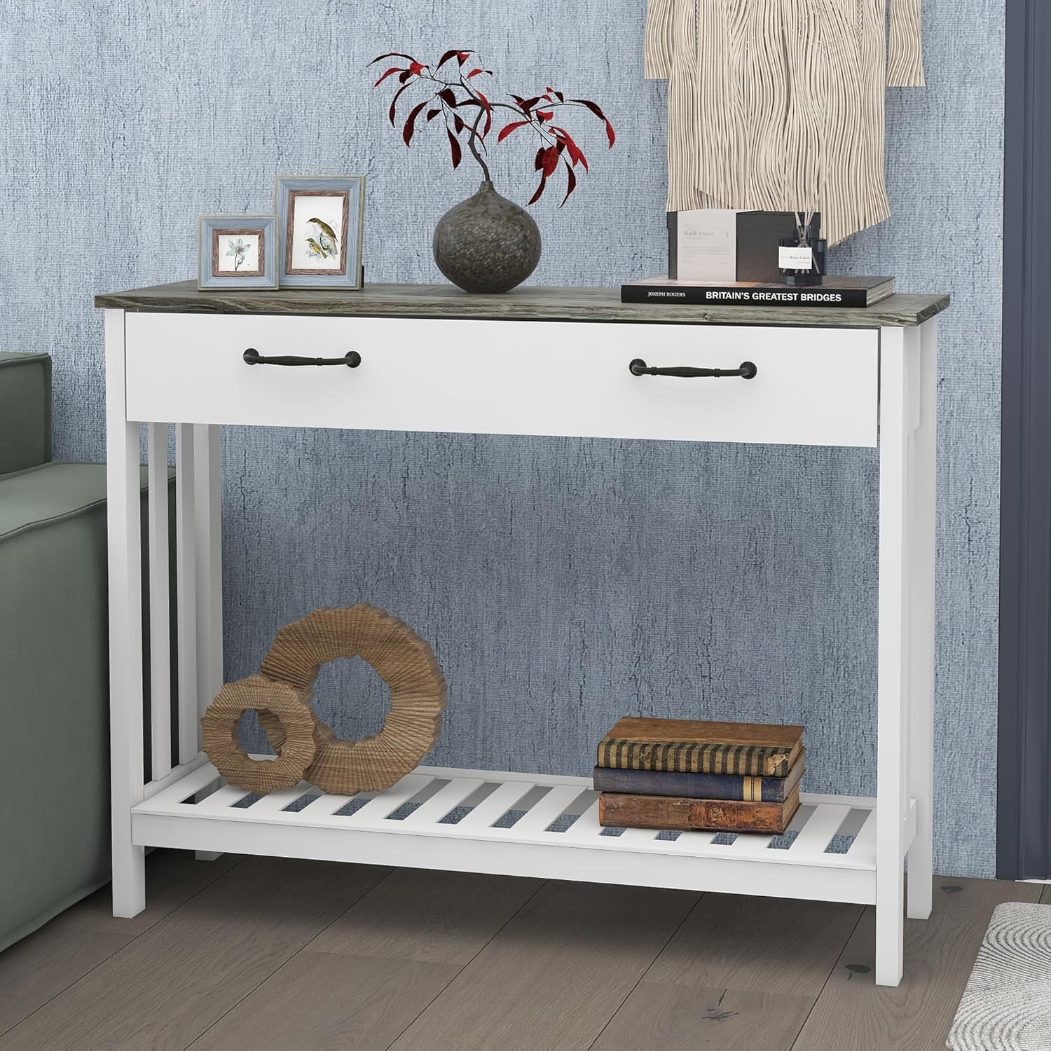 Black Entryway Table with Drawer Modern Wood Narrow Console Table with ...