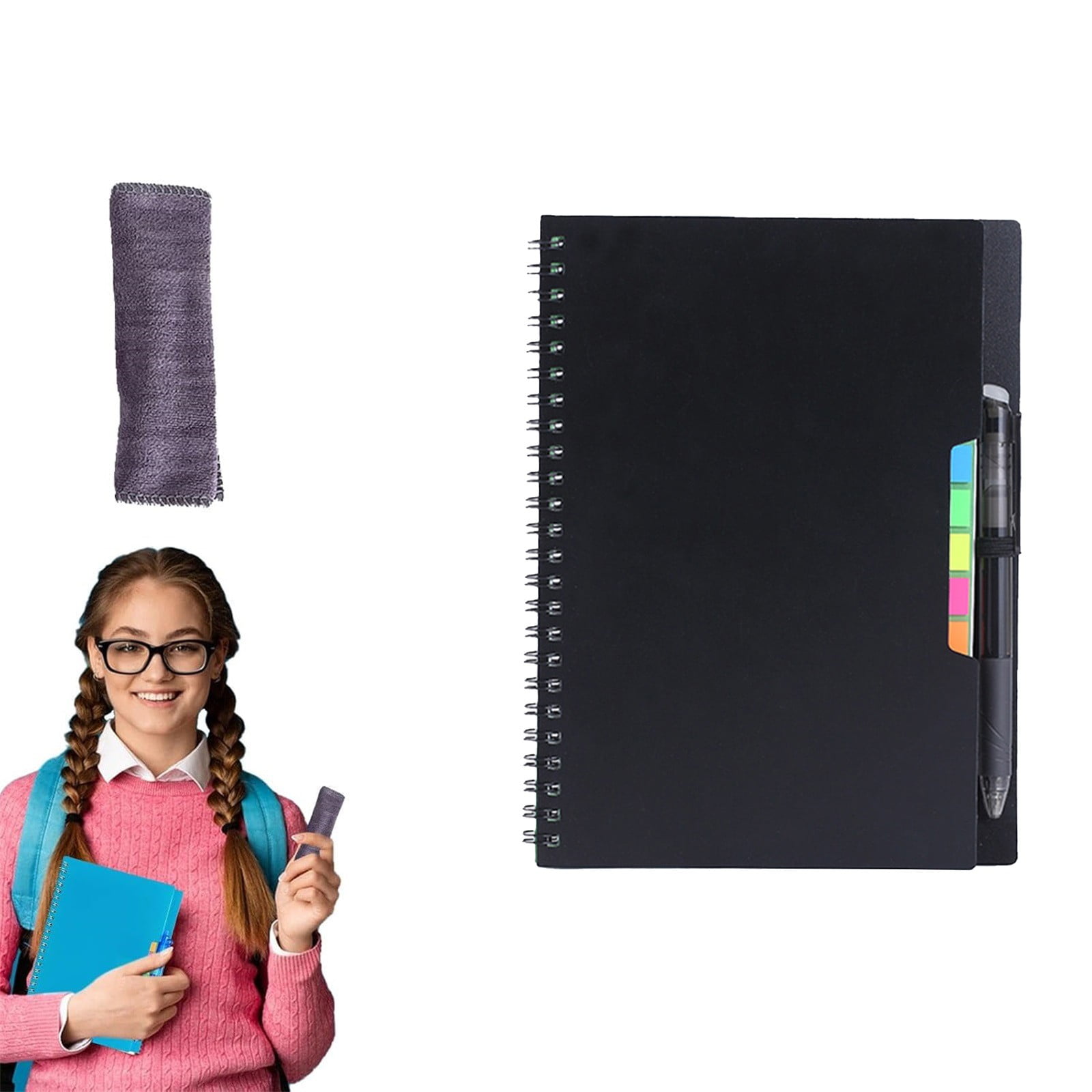 Black Erasable Notepad (1 Pen + Cloth)|2ml Reusable Smart Notebook ...