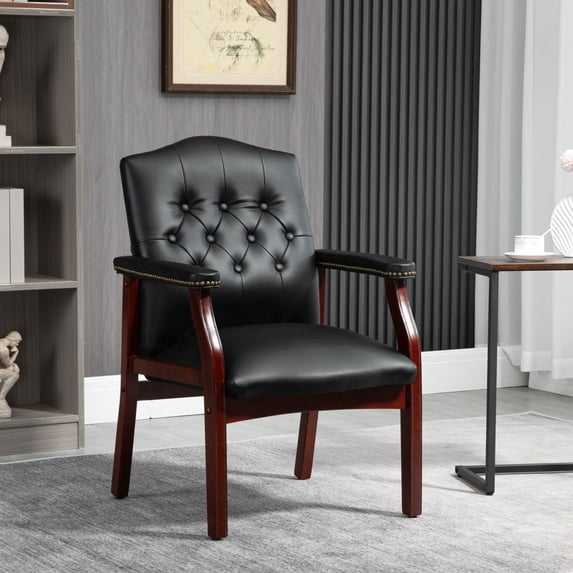 Black Ergonomic Mid-Back Executive Side Chair with Padded Seat Arms ...