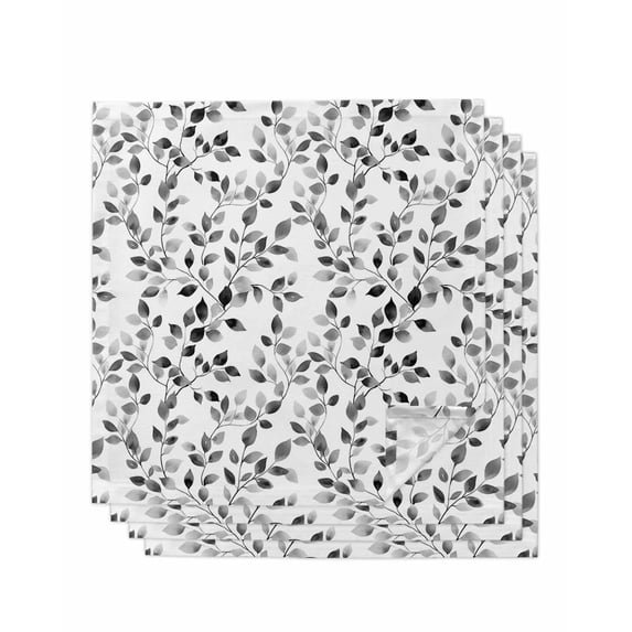 Black Eucalyptus Leaves Cloth Napkins Set of 4 Reusable Dinner Napkins ...