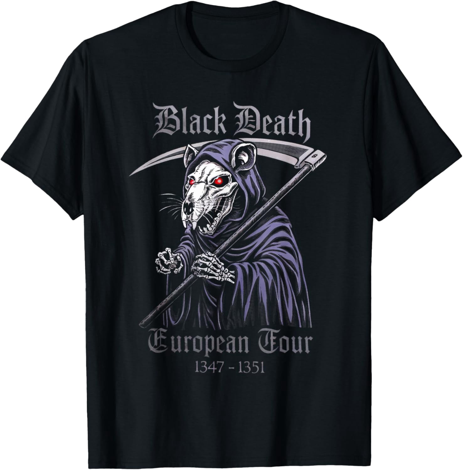 Black European Tour Gothic Plague Rat Reaper T-Shirt - Walmart.com