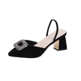 Black Everyday Comfort Chunky Heel Wraparound Pointed Toe Sandals With ...