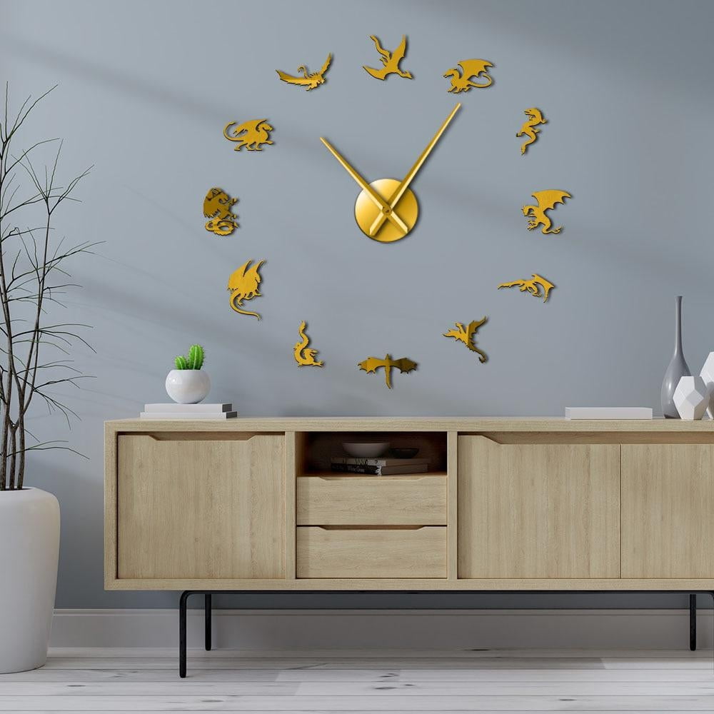 Black Evil Dragon Wall Art DIY Large Wall Clocks Medieval Mythical ...